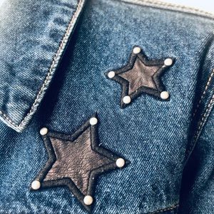 JustFab | Jackets & Coats | Destroyed Denim Jacket With Black Star ...